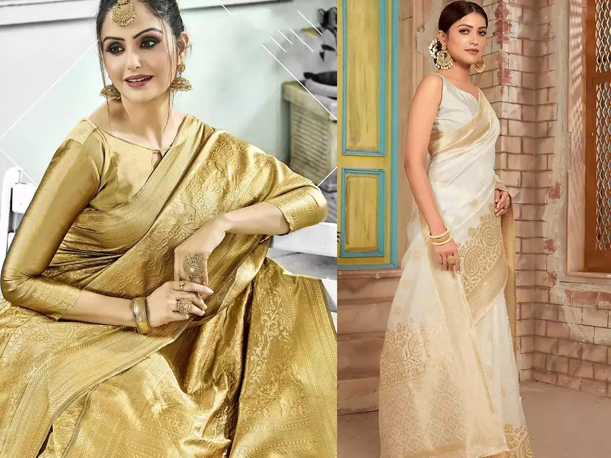 Look stylish in wedding with golden color saree